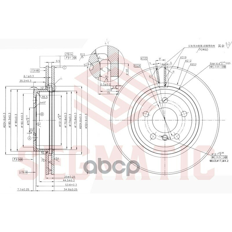 Диск тормозной пер. BMW X3 2.5-3.0D 04- SEGMATIC арт. SBD30093395
