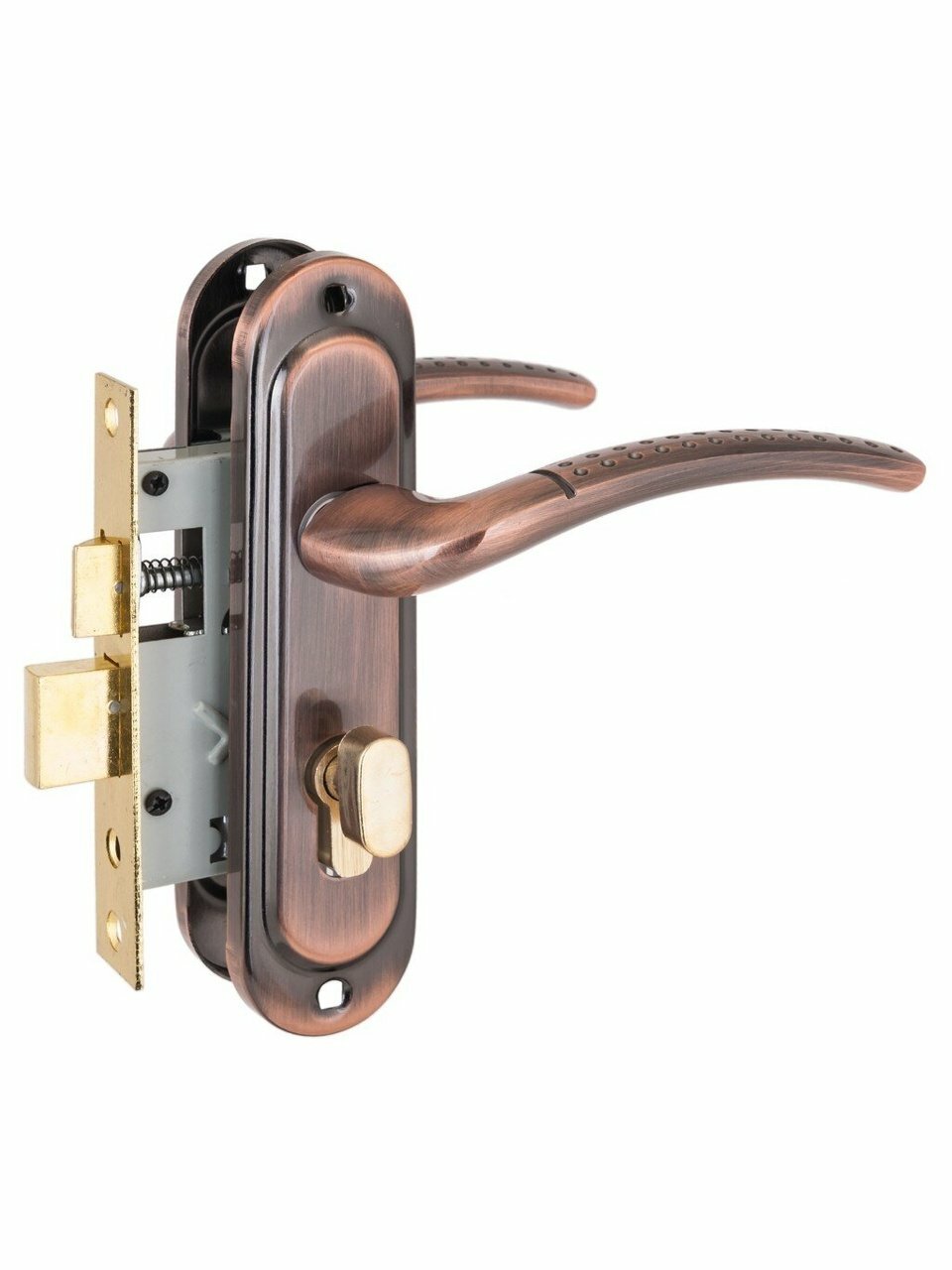 Замок врезной Стандарт 132/50B, цилиндровый с ручкой, цвет старая медь, межосевое расстояние 50 мм, 5 ключей, Россия.