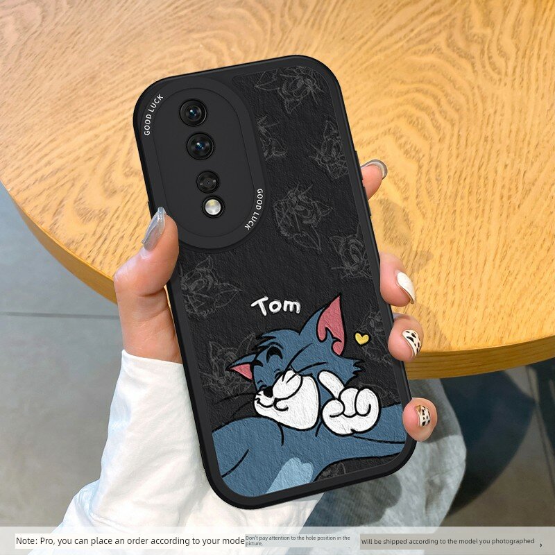 Чехол для Honor 400 Pro из мягкого силикона, черный, противопадовый дизайн Том и Джерри целующихся