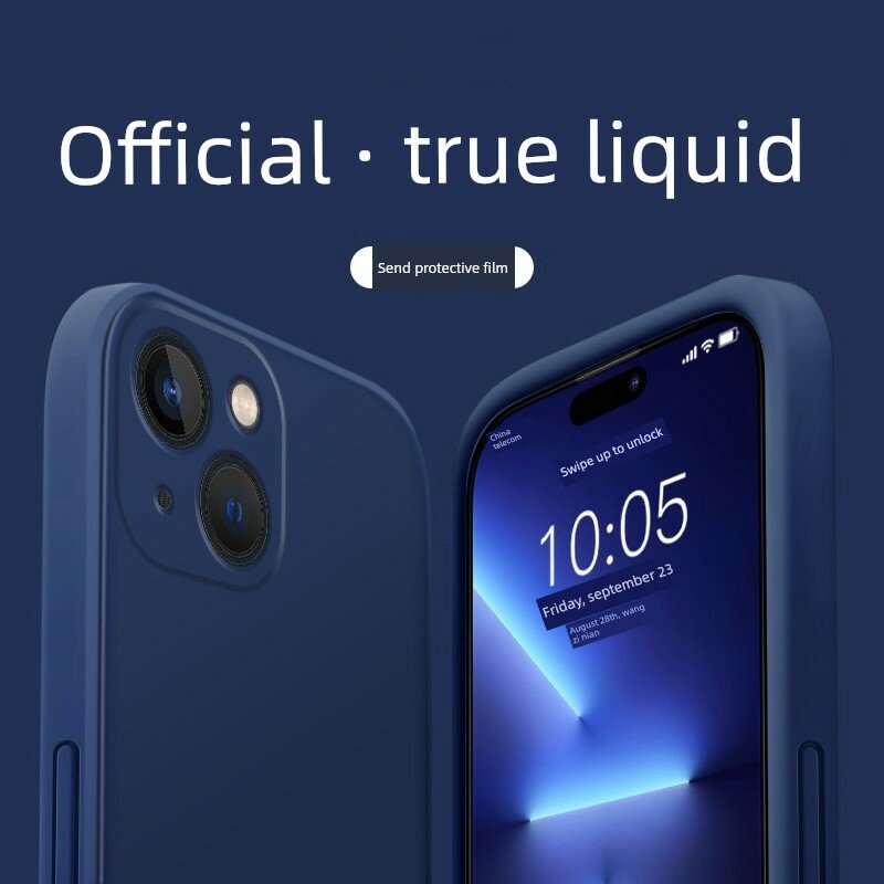 Чехол для iPhone 13 mini из жидкого силикона, темно-синий, ультратонкий защитный чехол