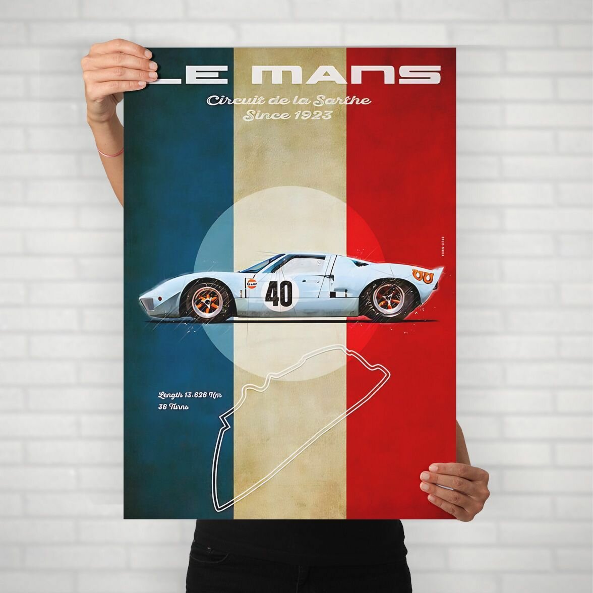 Плакат на стену для интерьера Спорткар (Ford GT40 14) - Постер по спортивным гоночным машинам автомобилям формата А2 (42x60 см)