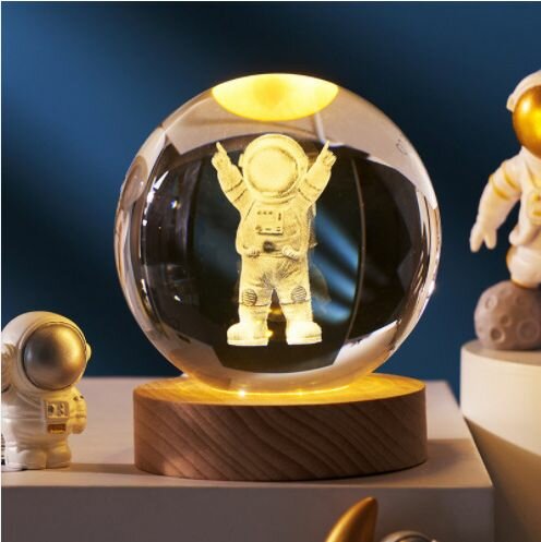 3D светильник-ночник с астронавтом в стеклянном шаре, основание с LED-подсветкой, питание от USB, декоративный предмет, отличный праздничный подарок