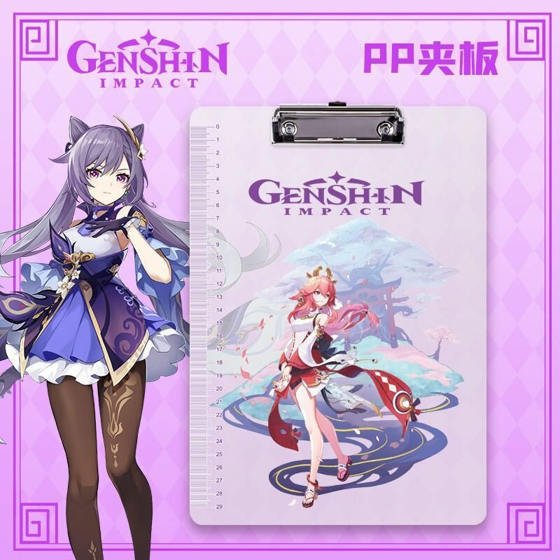 Мерчандайзинг GRSHIN по игре Genshin Impact: папка-планшет формата А4 с изображениями Сяо, Каэдэхары Казухи, Ху Тао, Райдена Сёгун, Чжунли.
