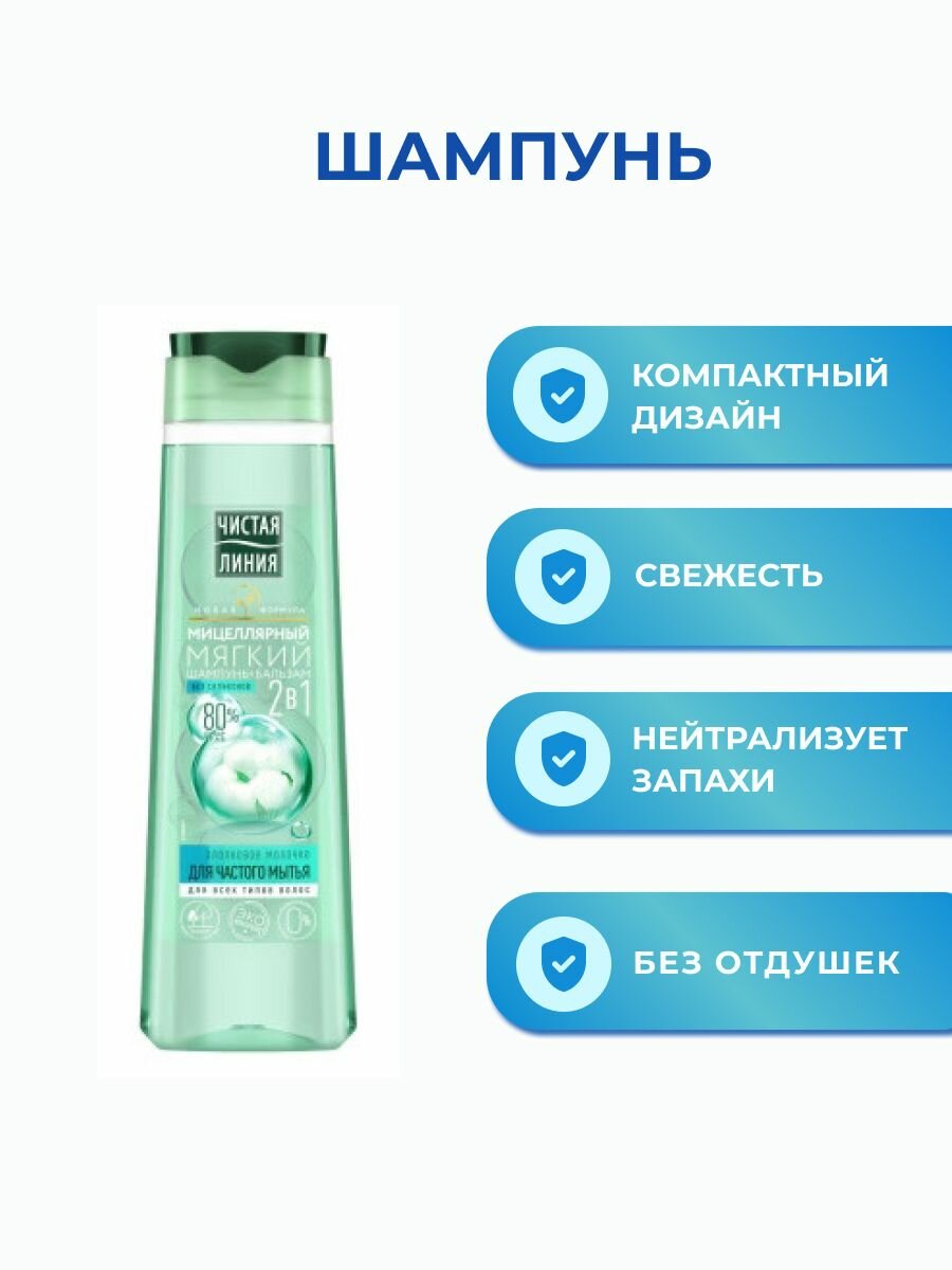 Чистая Линия Мицеллярный шампунь-бальзам Хлопковое молочко, 400 мл