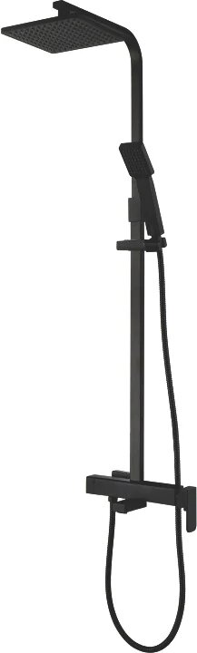 Душевая стойка Aquanet Gotic AF440-72-S-B со смесителем, черная, матовая, душевая система с тропическим душем, с изливом, с лейкой, латунная, рычаг сбоку