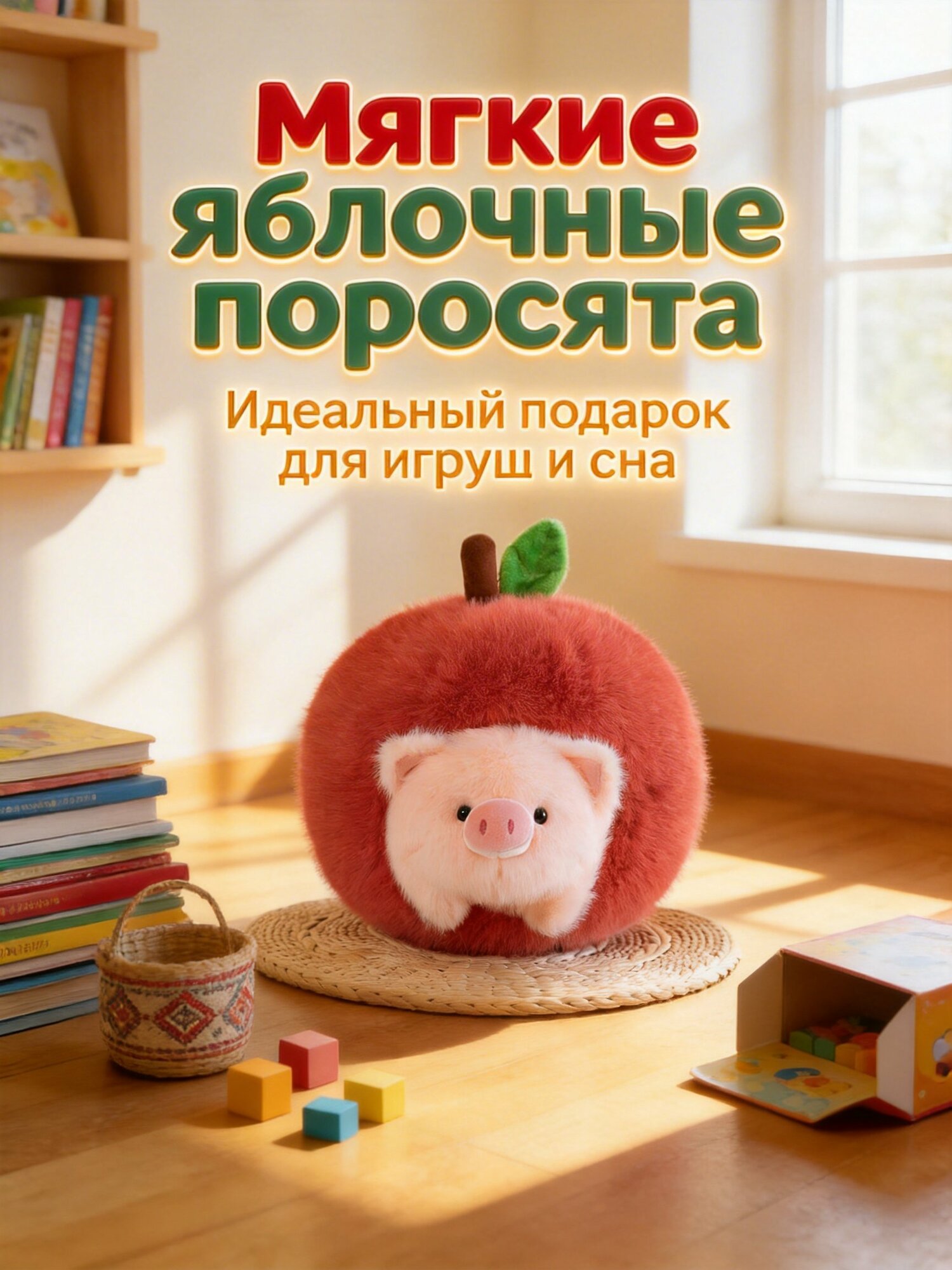 Мягкая плюшевая игрушка, яблочный поросенок — развивающая кукла-свинья для детей, безопасный подарок для игр и сна