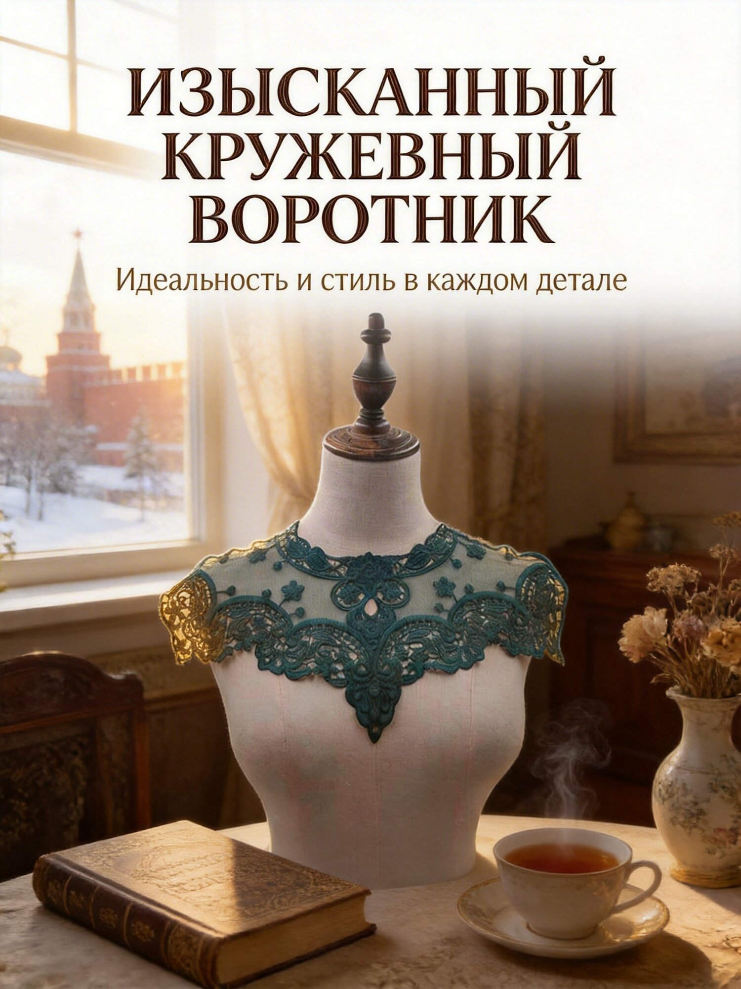 Кружевной искусственный воротник, съемная кружевная аппликация с полой вышивкой 43x23 см, для швейного магазина и домашнего декора