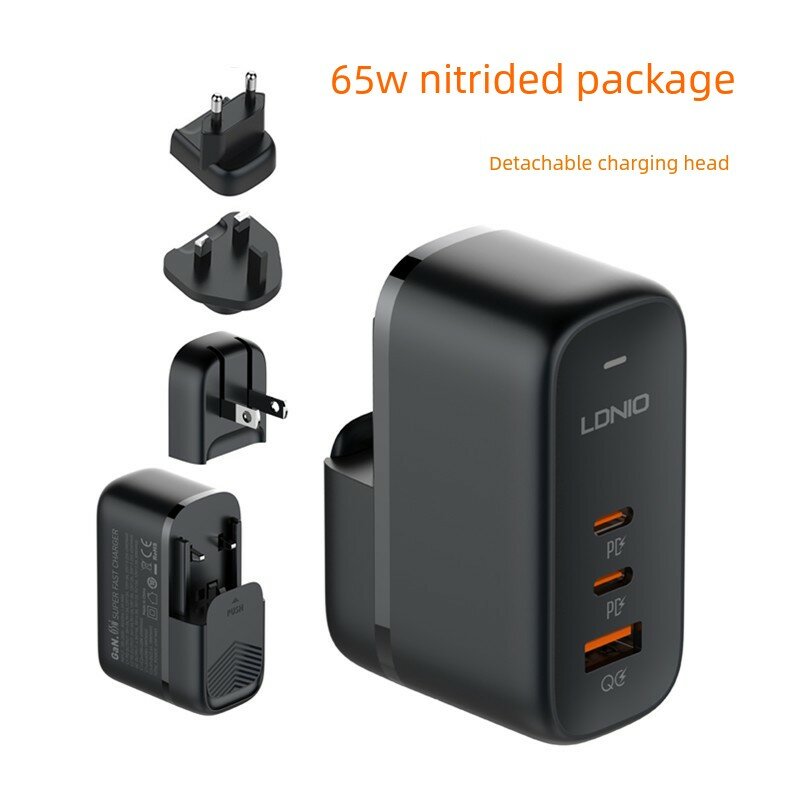65 Вт GaN зарядное устройство с 2 портами USB-C PD, QC3.0, совместимое с британскими, европейскими и китайскими