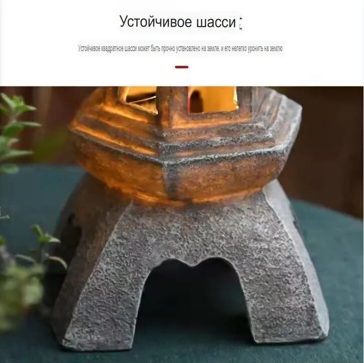 Уличный светильник Solar Palace в японском / китайском стиле, из искусственного камня, 17х17х34 см, серый — фото 1
