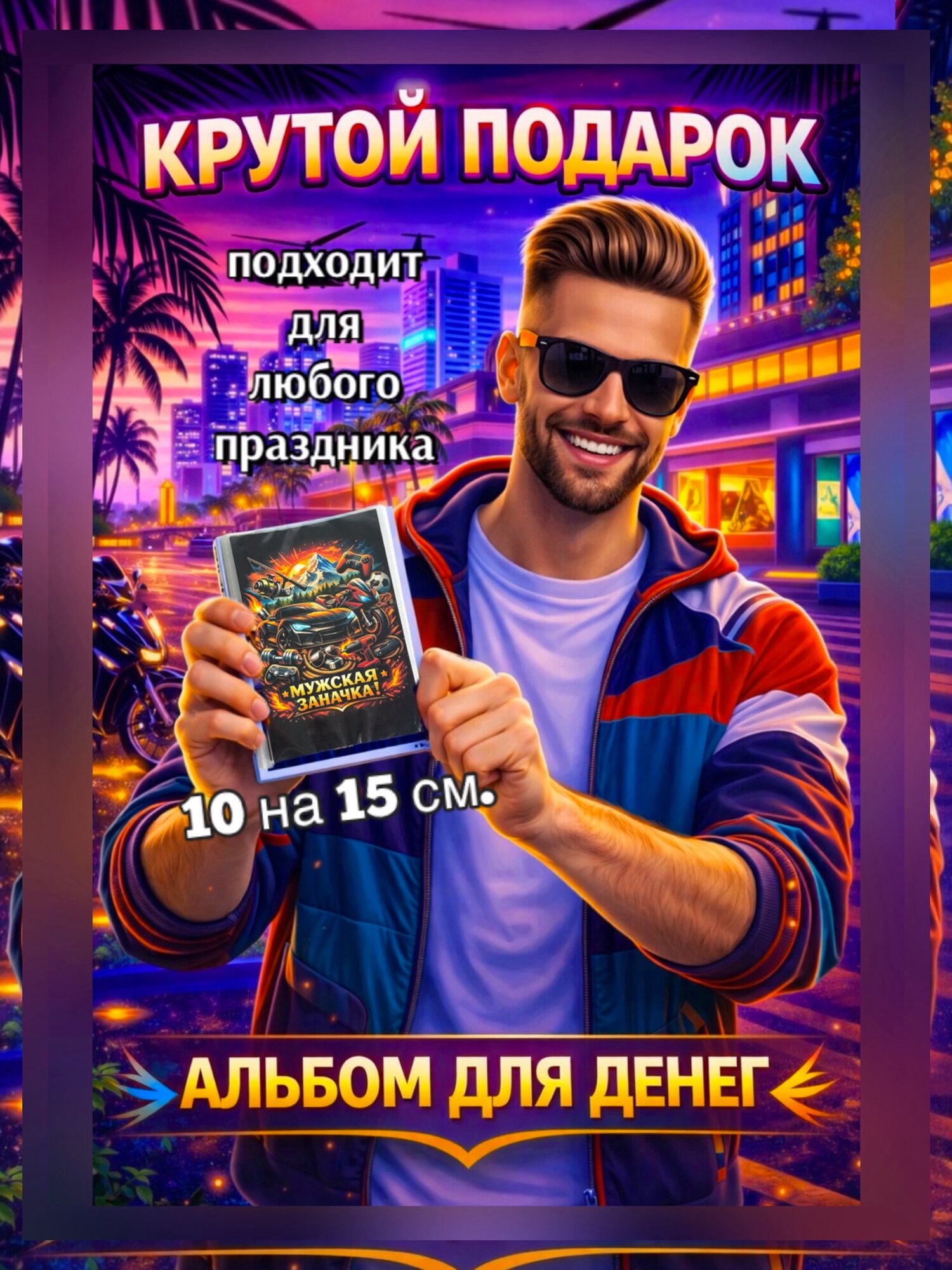 Подарочный альбом "Открытки для денег", для мужчин, серый, глянцевый, 16 см х 4 см
