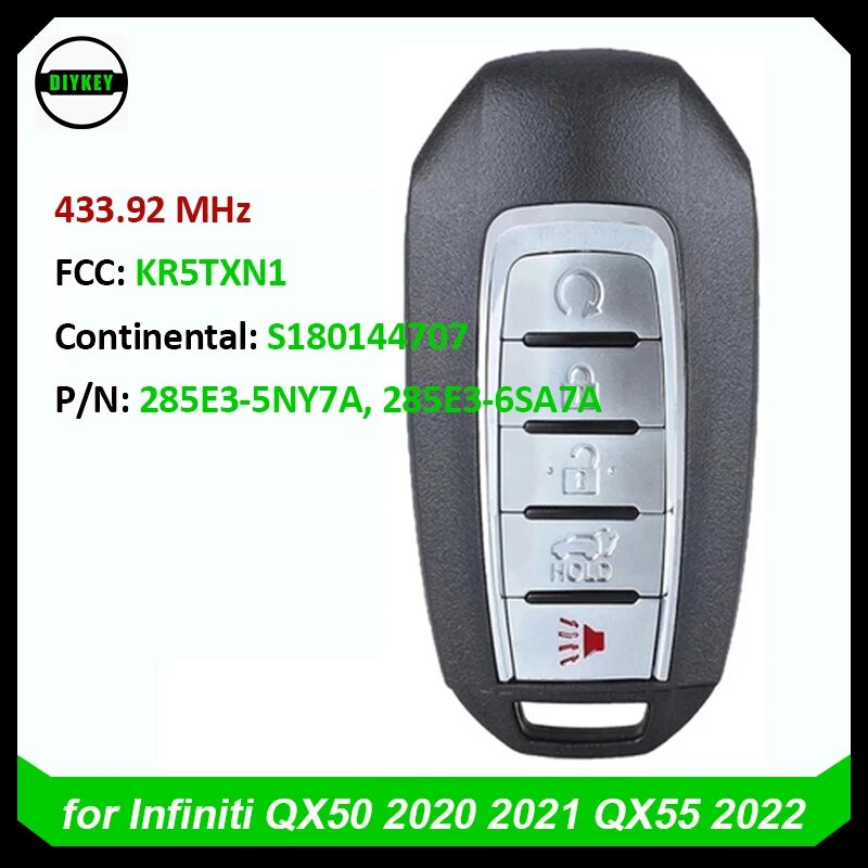 DIYKEY 5-кнопочный смарт-ключ для Infiniti QX50 2020 2021 QX55 2022 бесконтактный дистанционный автомобильный брелок 4A чип 433 МГц S180144707 285E3-5NY7A