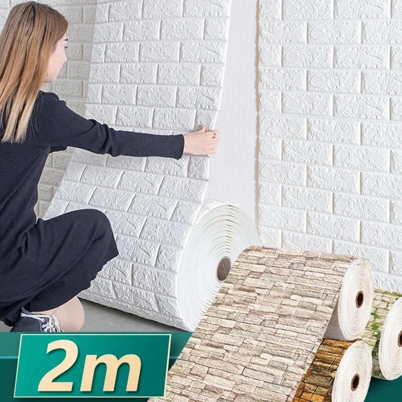 3D обои под кирпич белые, виниловые, цвет A