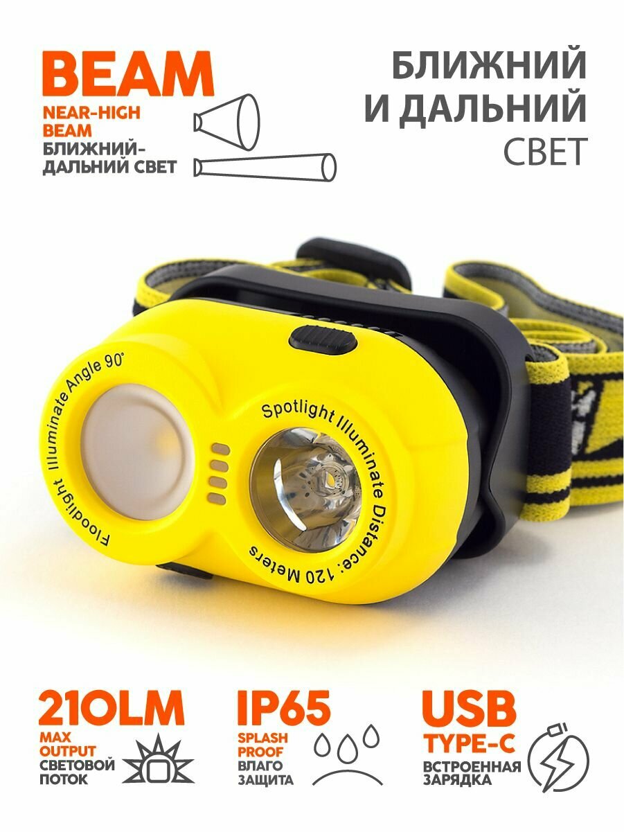 Налобный фонарь аккумуляторный светодиодный Lemur LH-210 Яркий Луч