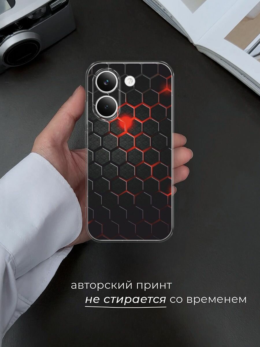 Чехол на Poco X8 Pro / Поко X8 Про с принтом Фон соты красные — фото 1
