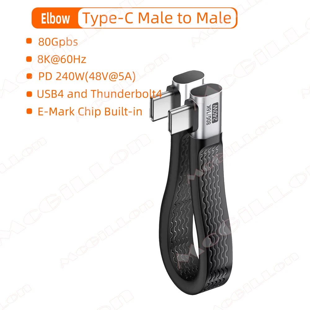 Кабель USB 4.0 Gen4 80 Гбит/с FPC с угловым разъемом, быстрая зарядка PD 240 Вт 5А, USB-C на Type-C, Thunderbolt 4, 8K@60Гц, кабель для передачи данных USB-C