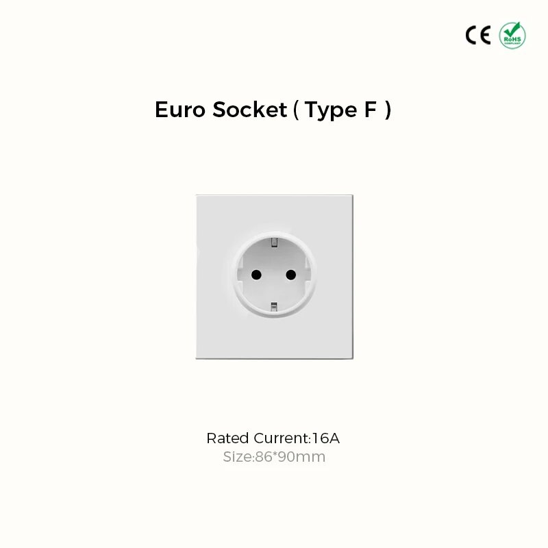 Евро розетка Type F, 16A, 86*90mm, белая