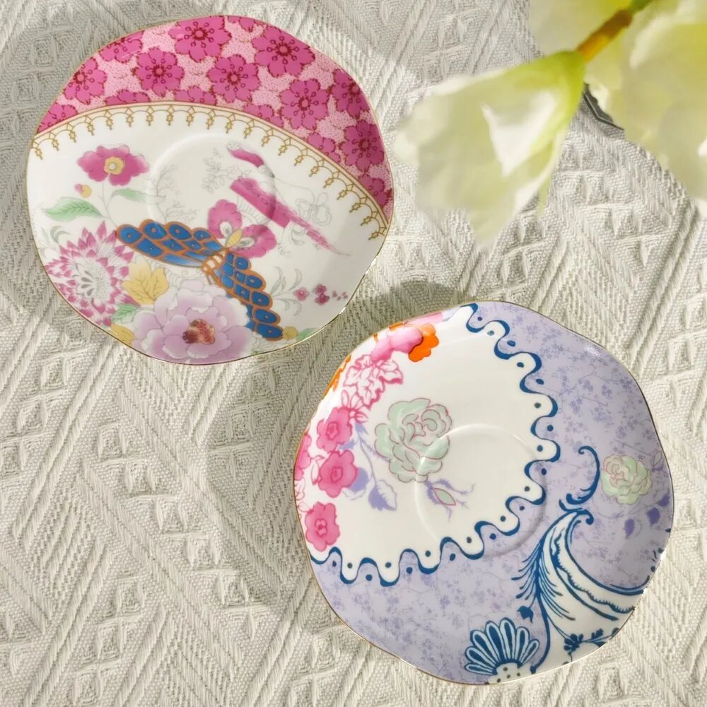 Wedgwood чашки для чая 4 шт набор костяной фарфор лиловый цветы — фото 1