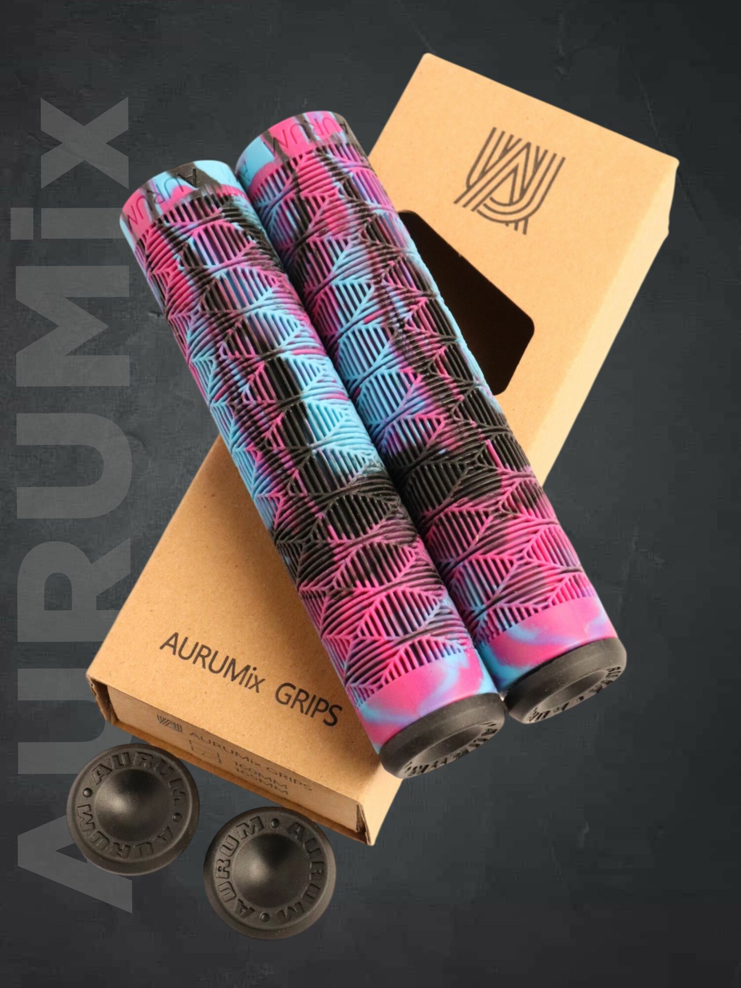 Грипсы для самоката велосипеда bmx Katana 150 - черный/розовый/голубой