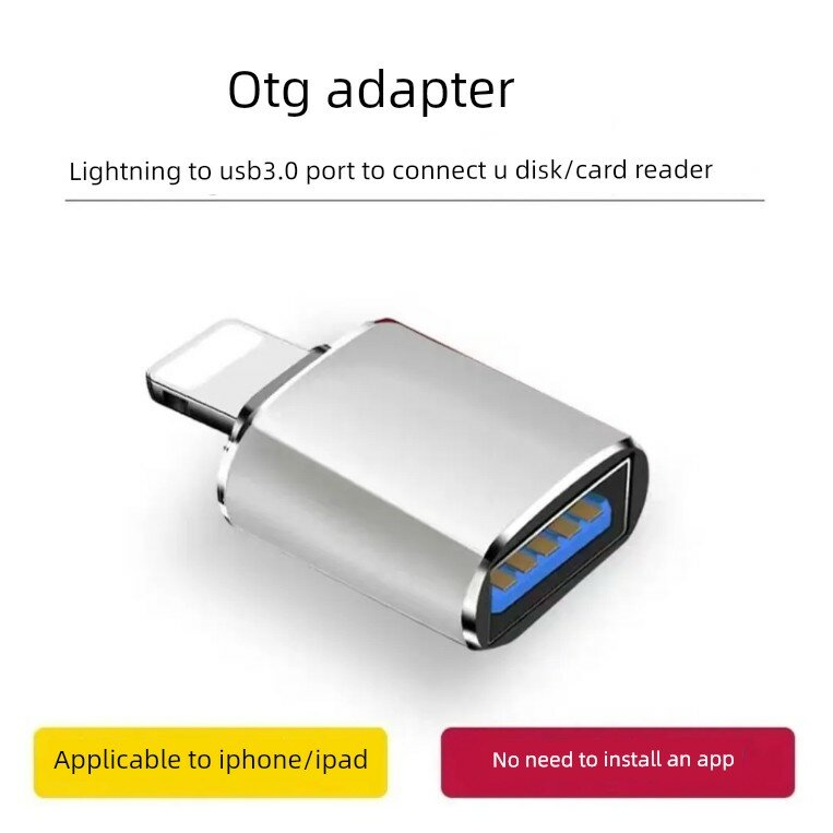 Адаптер OTG USB 3.0 для Apple Lightning, серебристый - совместим с iPhone, iPad, Android, работает с флешкой и мышью