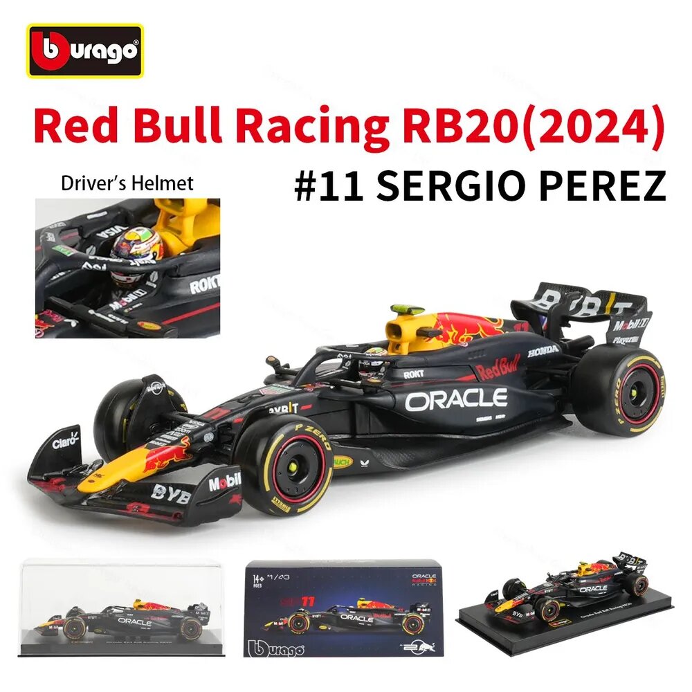 Акриловая прозрачная коробка Bburago 1:43 2024 Red Bull RB20 Формульный болид Формулы-1, Литые под давлением автомобили, коллекционная модель гоночных игрушек