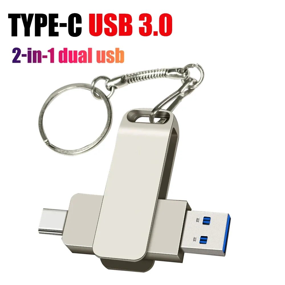 Флэш-накопител USB Type-C 3.0 128 ГБ флэш-накопител флэш-накопител флешка Type-c для телефона ПК TYPE-C 2 В 1 Бесплатное кольцо для ключей