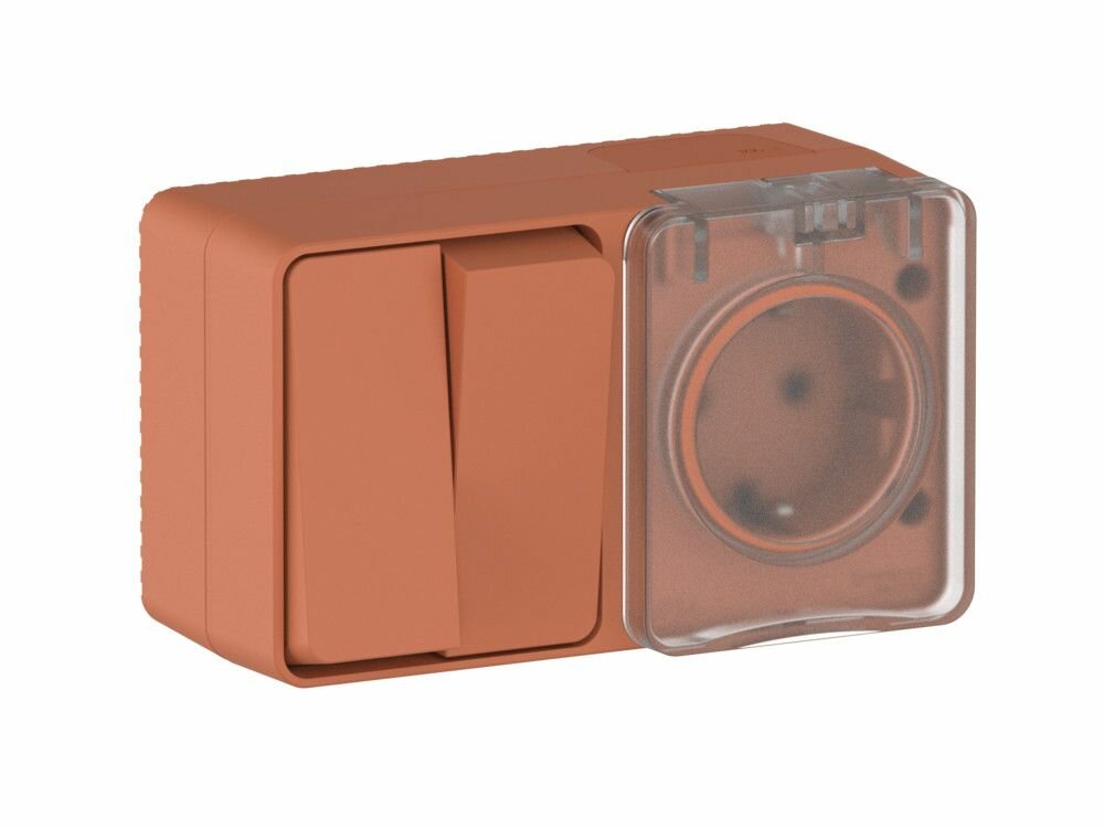 Блок Розетка с/з + Выключатель 2-кл. IP54 терракотовый Profi54 AtlasDesign ATN547074