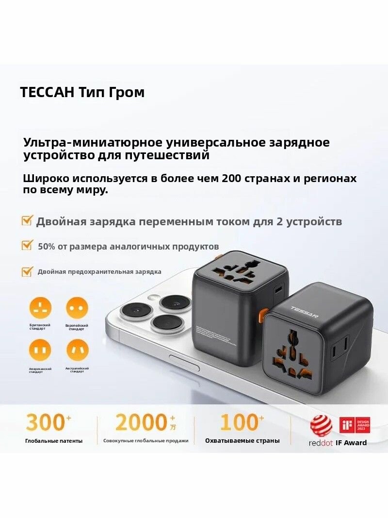 Универсальный адаптер Tingsheng Мини-глобальный с двумя разъемами для путешествий