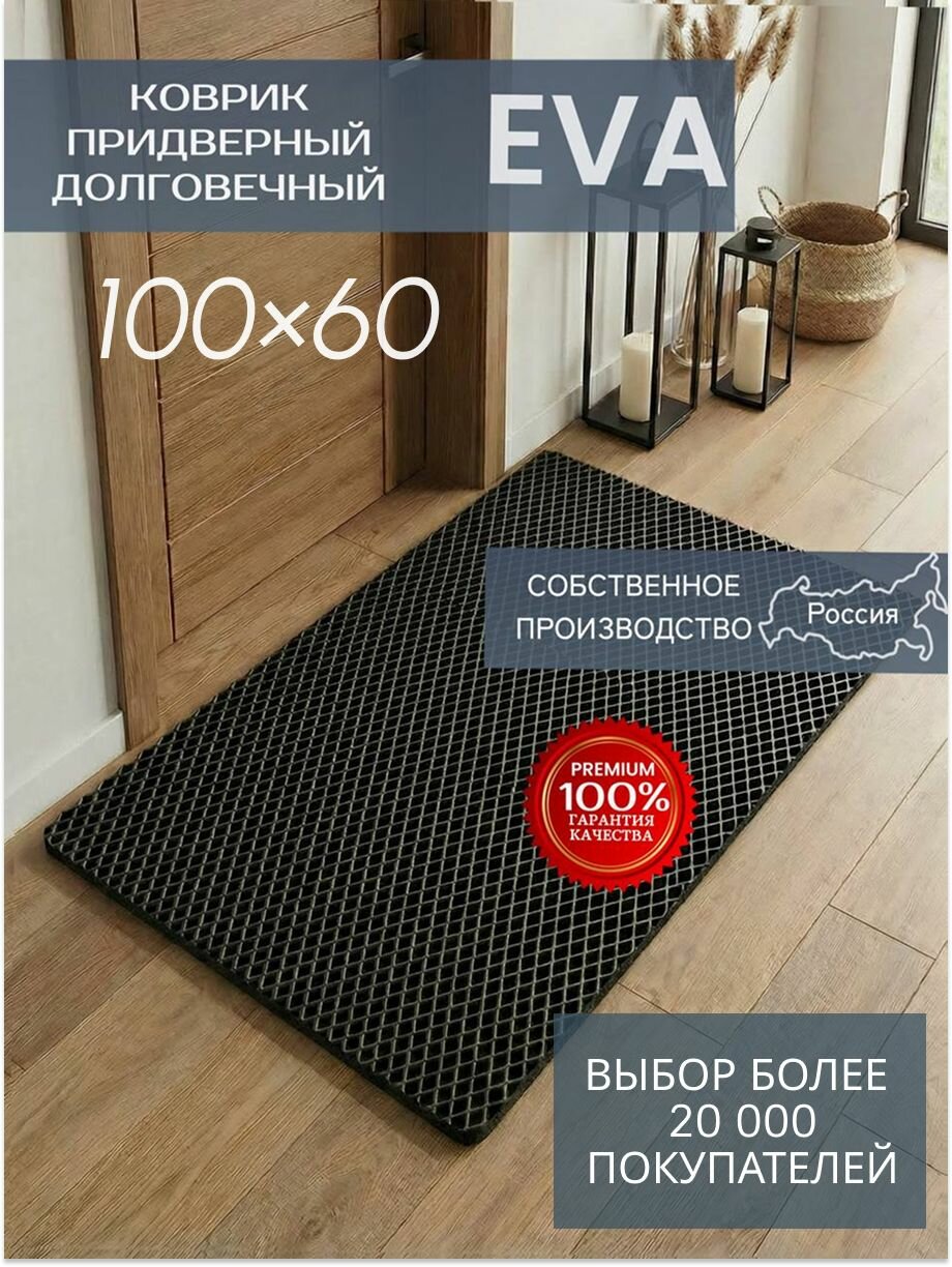 Эва коврик придверный 100х60 см черный в прихожую