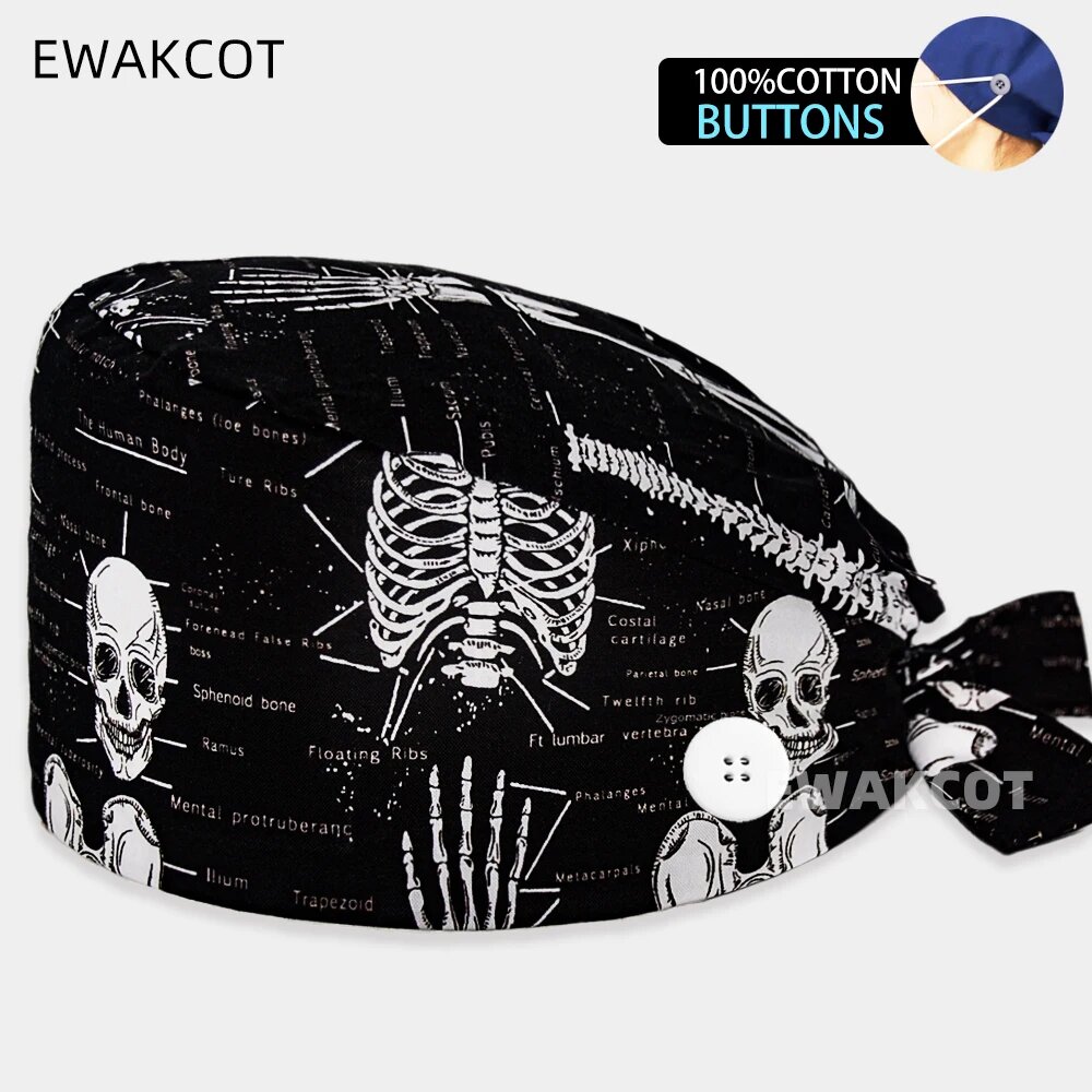 Черная медицинская кепка EWAK COT с принтом скелета