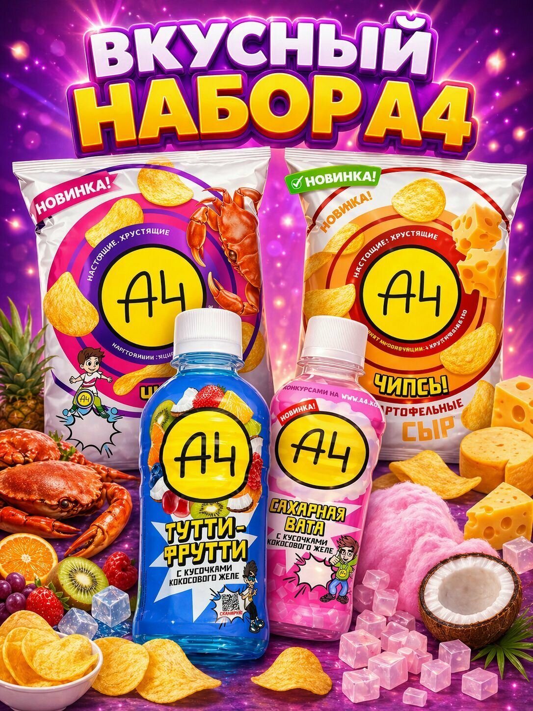 Набор Влад А4 Чипсы 2 пачки + Напитки 2 бутылки