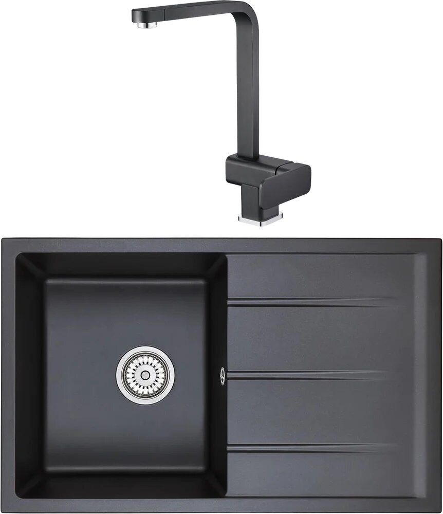 Комплект Мойка Emar Quartz EMQ-1800. Q / Смеситель 3014.12 Оникс