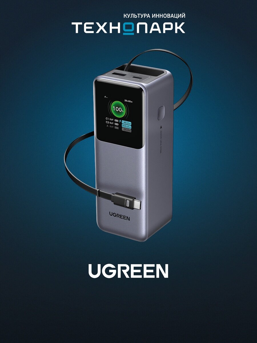 Внешний аккумулятор Ugreen PB726 20000 мАч (ССС) серый космос (95670B)