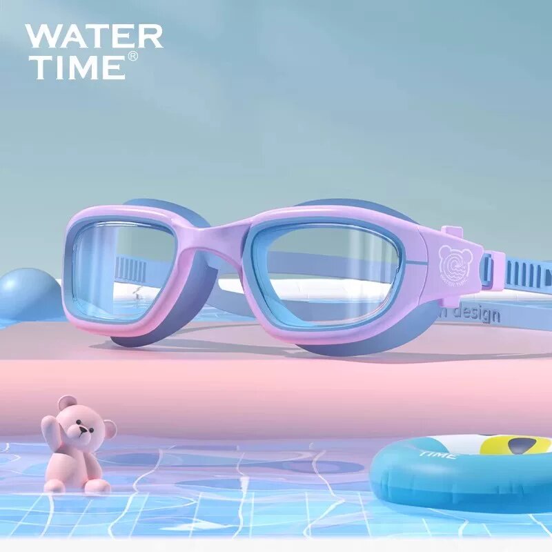 WaterTime Детские антизапотевающие прозрачные плавательные очки, ягодно-фиолетовые, для детей 4-15 лет, обычные линзы