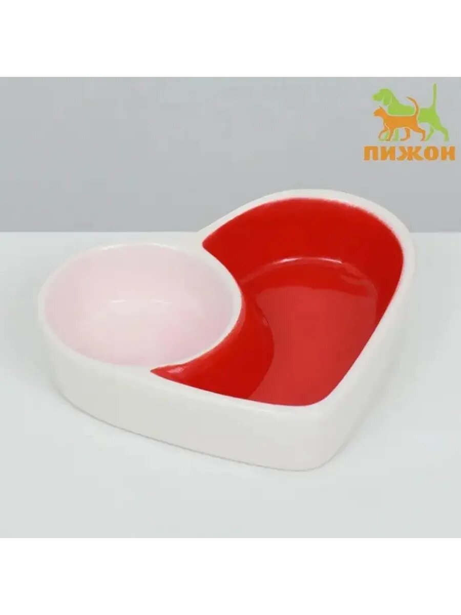 Двойная керамическая миска с сердцем для грызунов