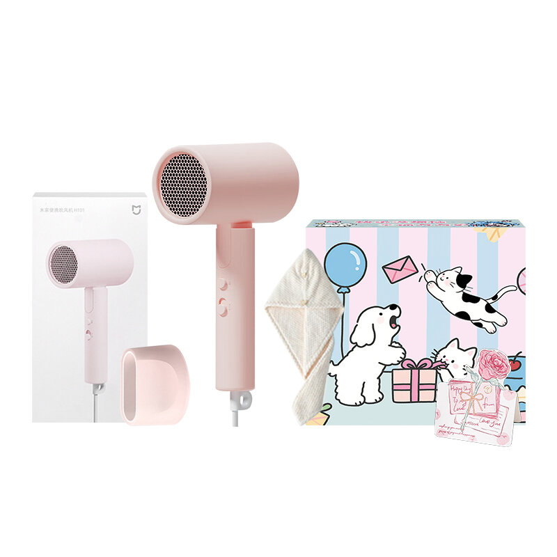 Фен унисекс Xiaomi H101, 1600 Вт, отрицательные ионы, уход за волосами, H101 Pink-Cute Pet Design Party, Quick Dry Gift Box Set, 13366865