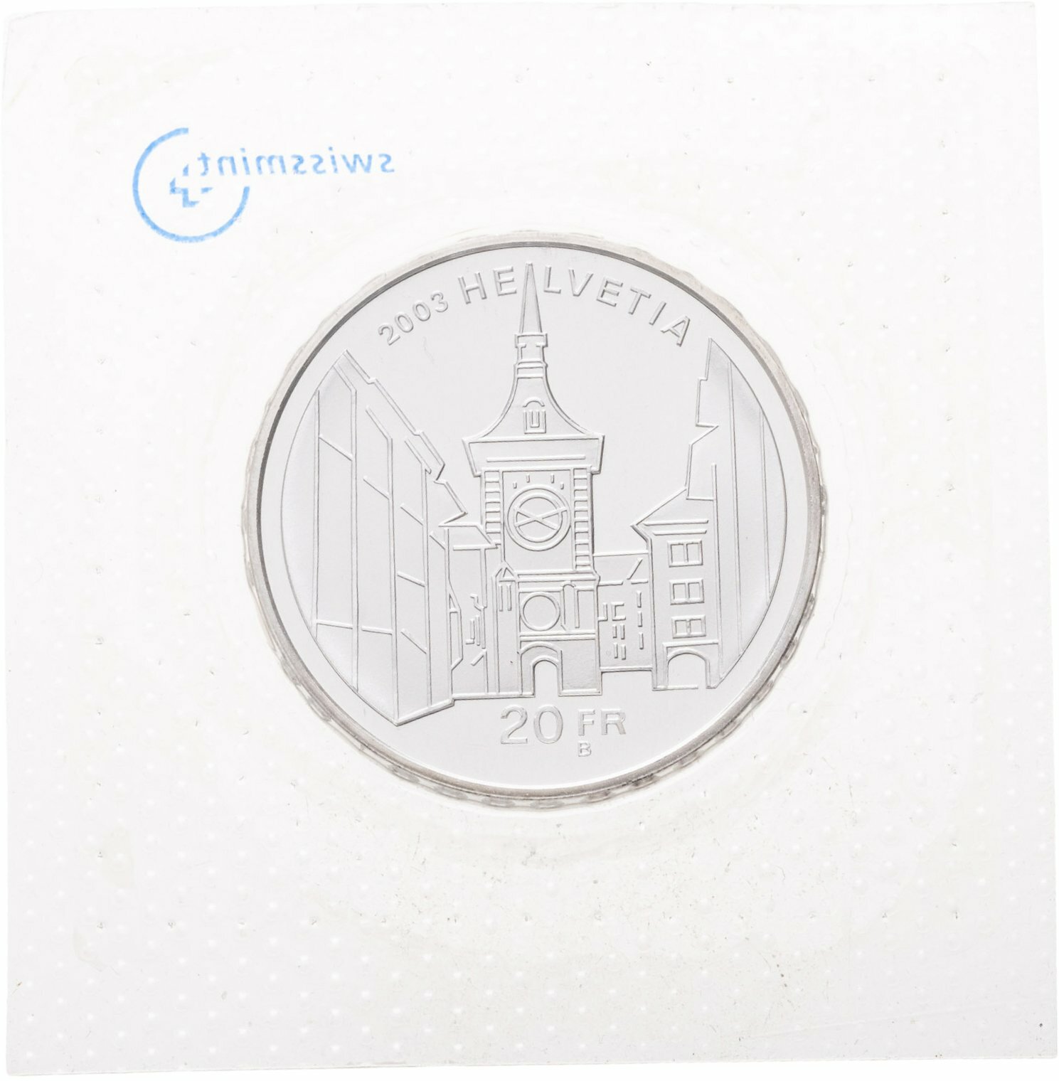 Швейцария 20 франков 2003 "Старый Берн" в запайке, Серебро 835, в сохранности BUNC