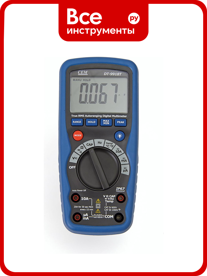 Профессиональный мультиметр СЕМ DT-9918T 481066 цифровой измеритель с функцией прозвонки и индикатором разряда батареи