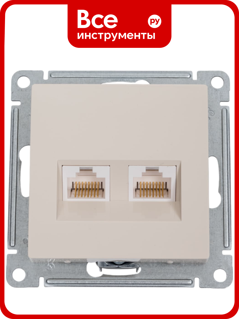 2-местный механизм розетки компьютерной Systeme Electric AtlasDesign RJ45 + RJ45 категории 5e бежевый