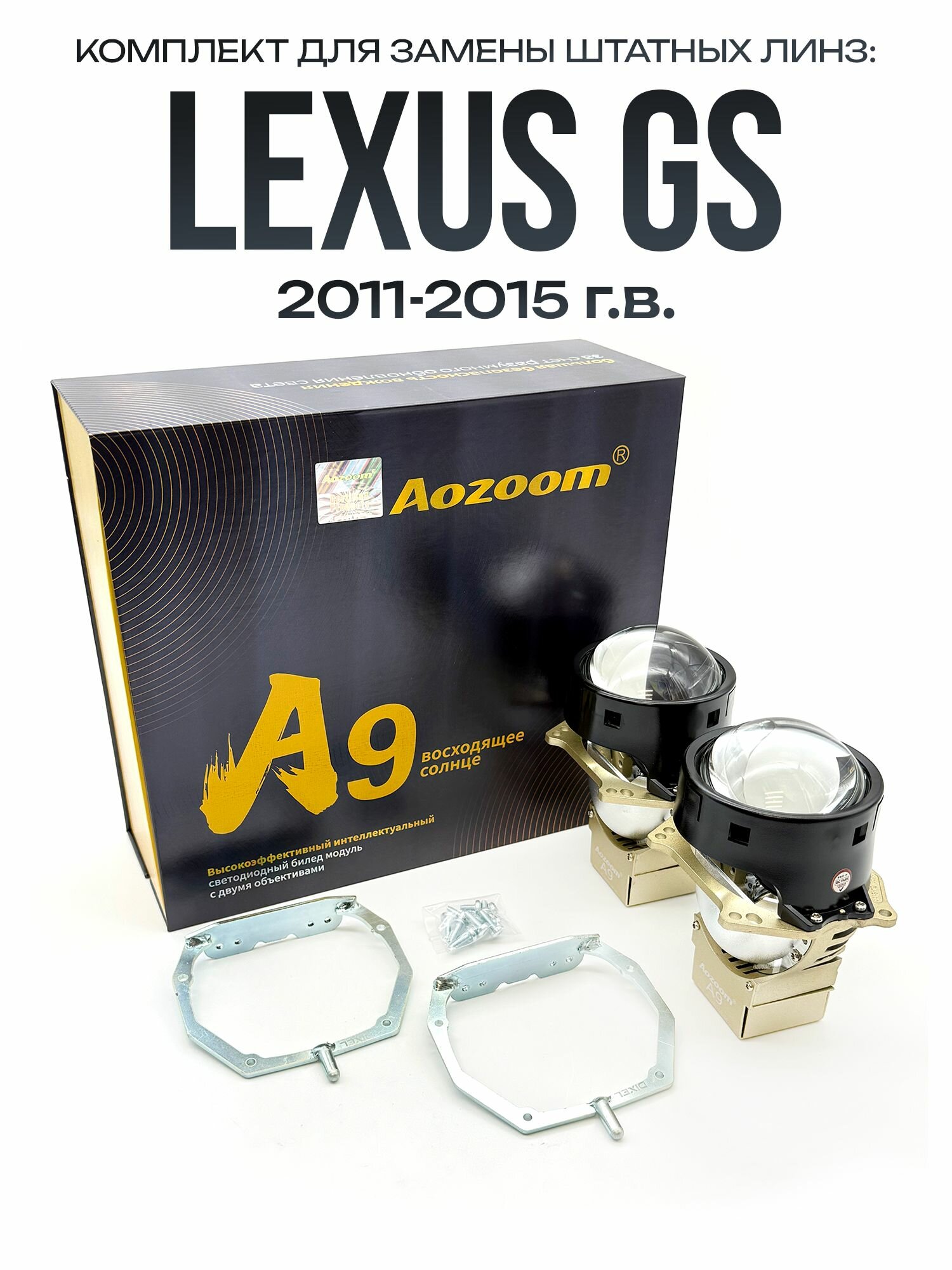 Светодиодные билед модули Аозум А9 для адаптивных фар Lexus GS 2011-2015 / Линзы bi-led A9 для AFS Лексус ГС