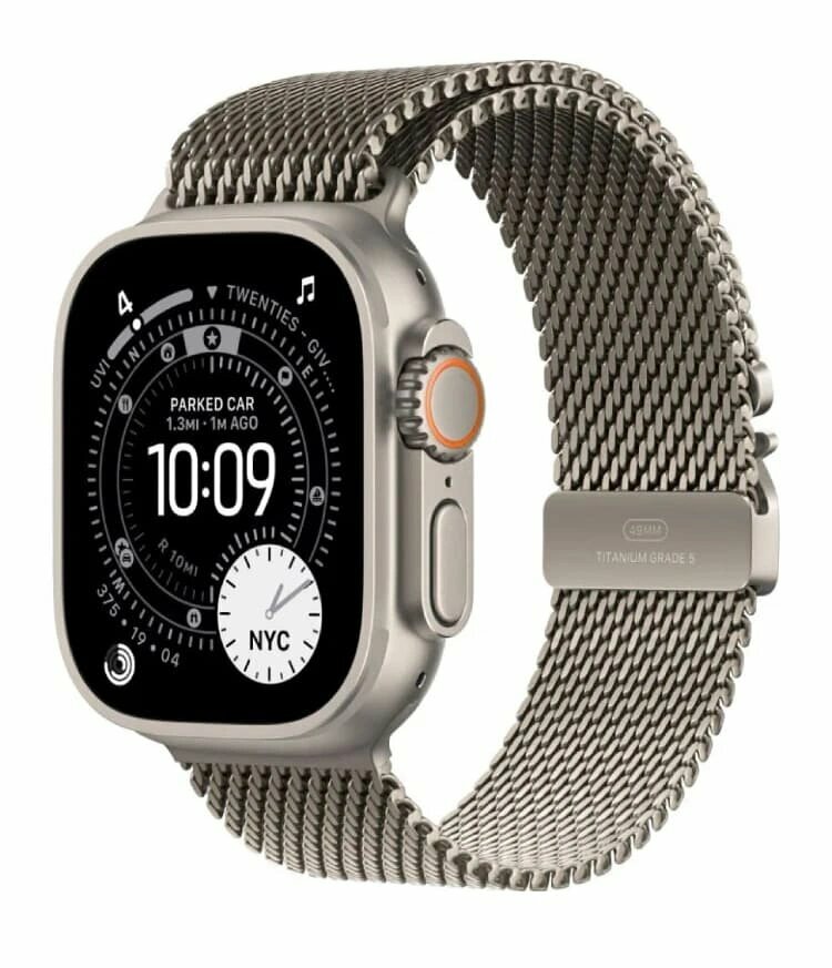Умные часы Apple Watch Ultra 3 (2025) GPS+Cellular 49mm, Natural Titanium ремешок "Titanium Milanese Loop", размер L 165 210mm (MF0E4)