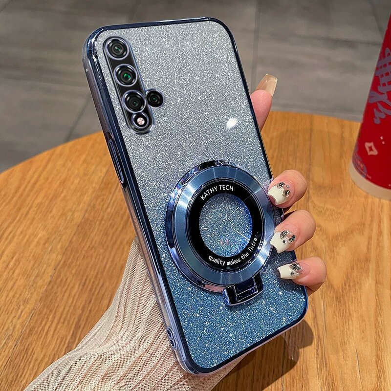 Прозрачный силиконовый чехол с электропокрытием для Huawei nova 5 Pro, небесно-голубой с блестками, защита от царапин