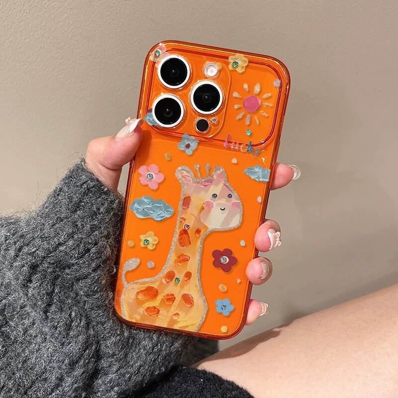 Чехол для iPhone 16 оранжевый с дизайном жирафа для Apple iPhone 16