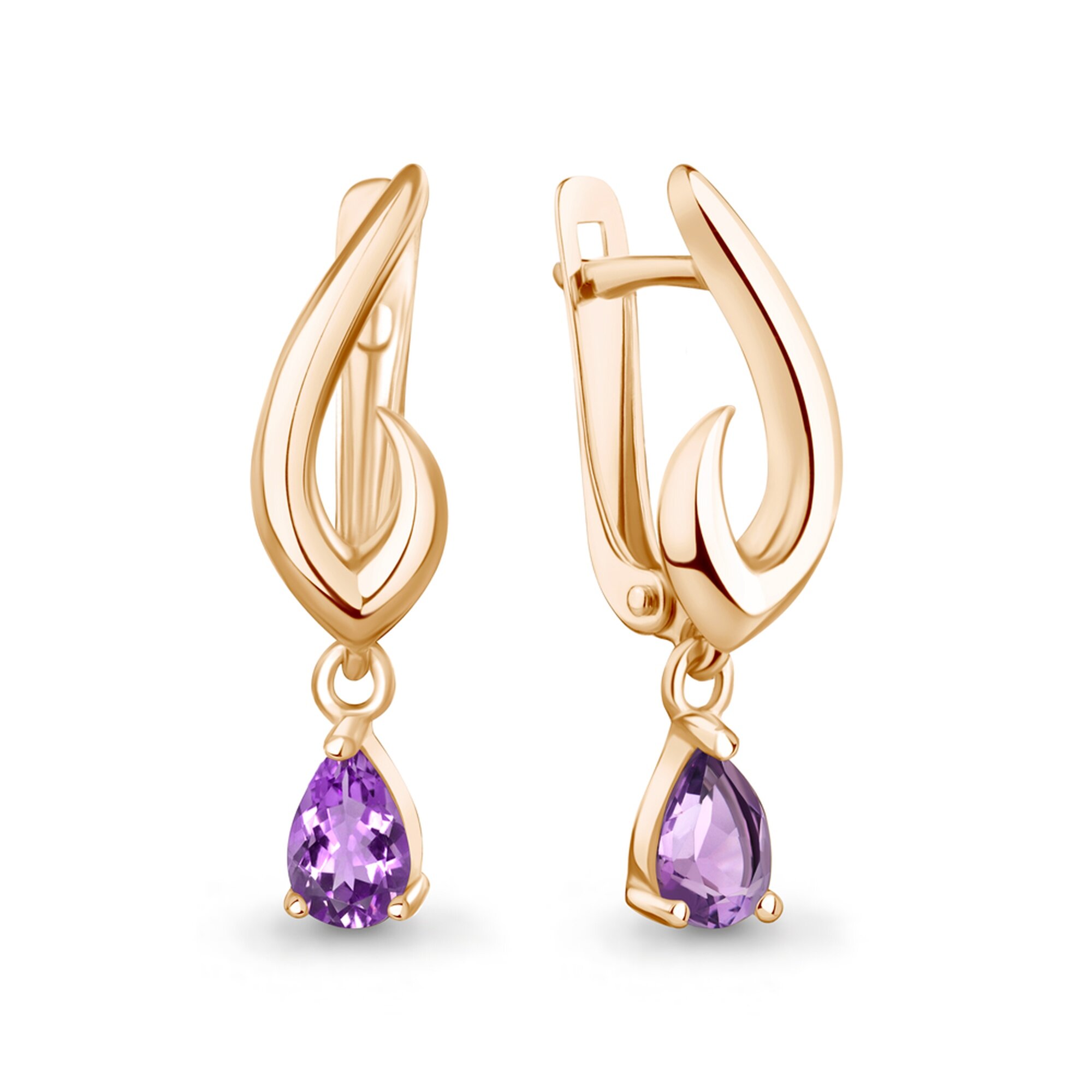 Серьги Diamant online, серебро, 925 проба, золочение, аметист