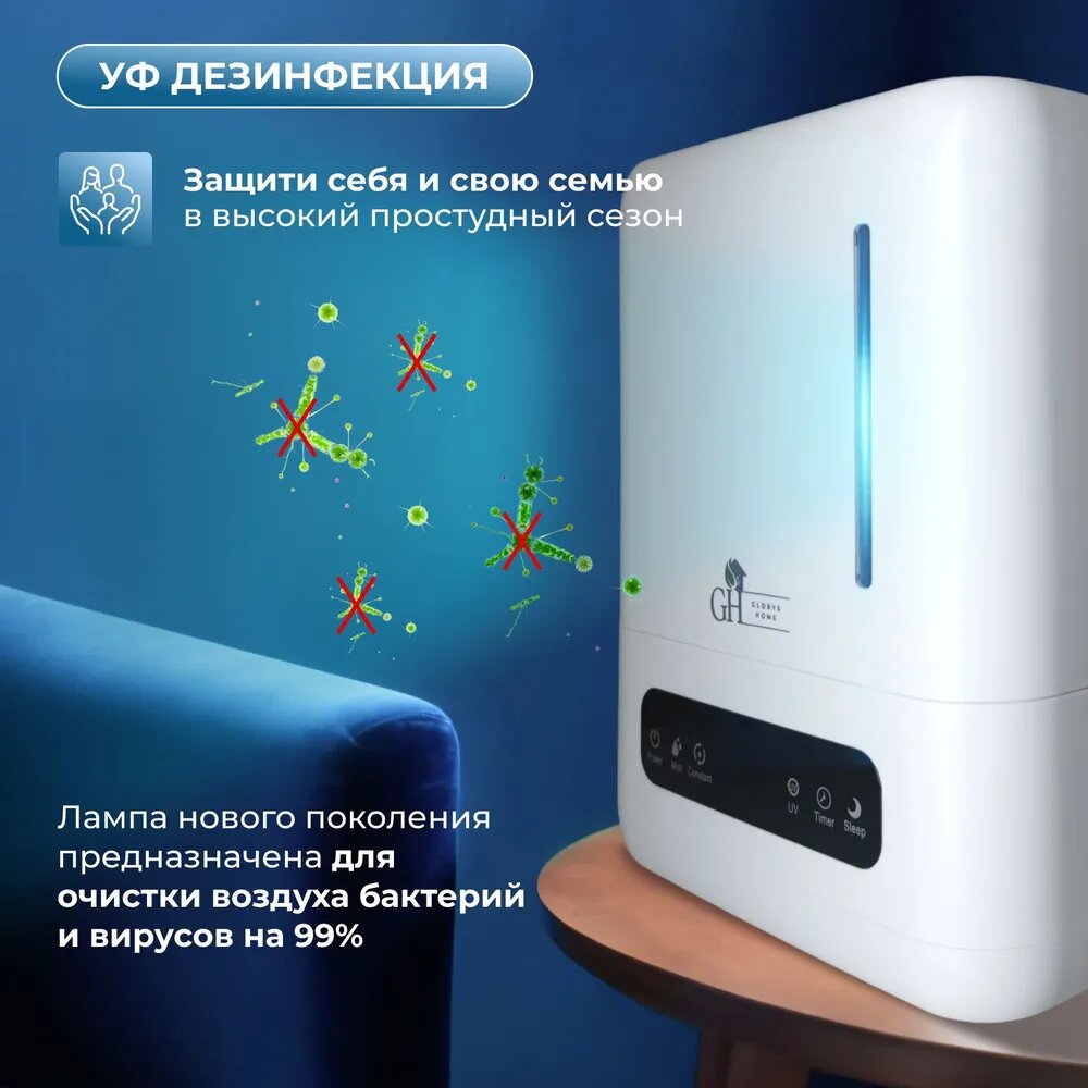 Увлажнитель воздуха Glorys Home, белый, прозрачный