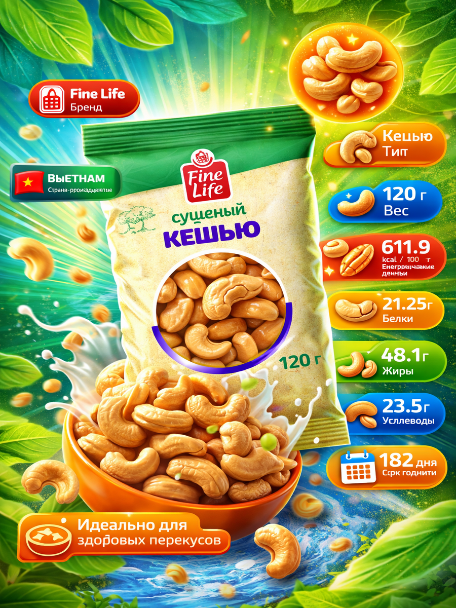 Fine Life Кешью сушеный, 120г
