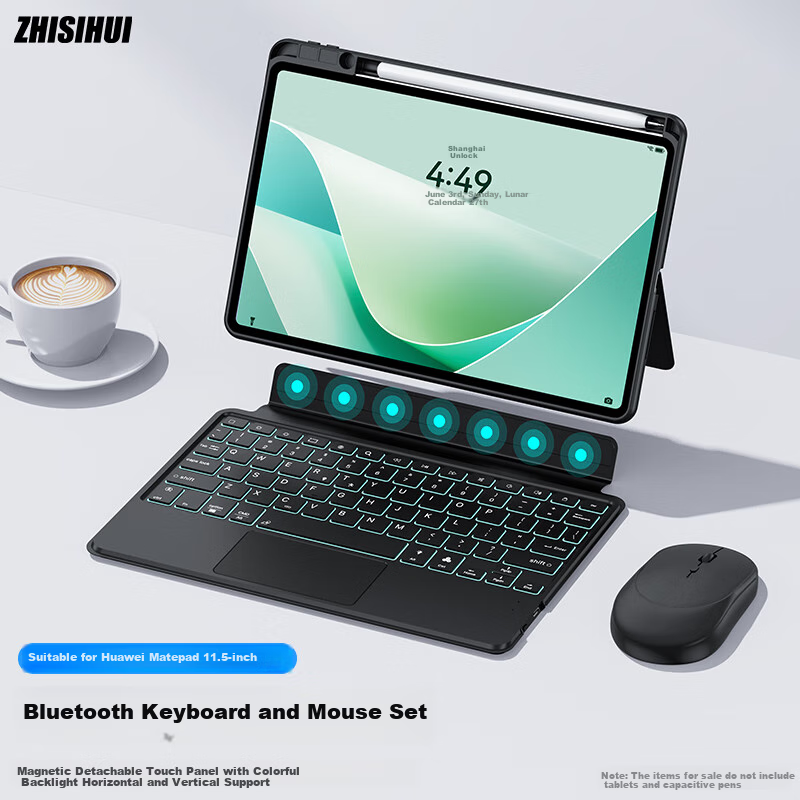 ZHISIHUI Bluetooth Keyboard and Mouse Combo for Huawei MatePad 11.5/11.5s/Air 11.5, Magnetic Detachable Protective Case, Smart Touch Backlit Keyboard, BlackZHISIHUI Bluetooth Keyboard and Mouse Combo for Huawei MatePad 11.5/11.5s/Air 11.5,