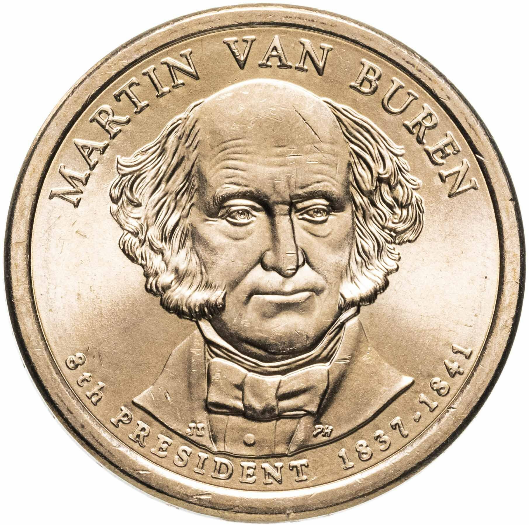 США 1 dollar доллар 2008 Мартин Ван Бюрен 8-й президент США знак монетного двора "P" - Филадельфия, Медь, в сохранности UNC