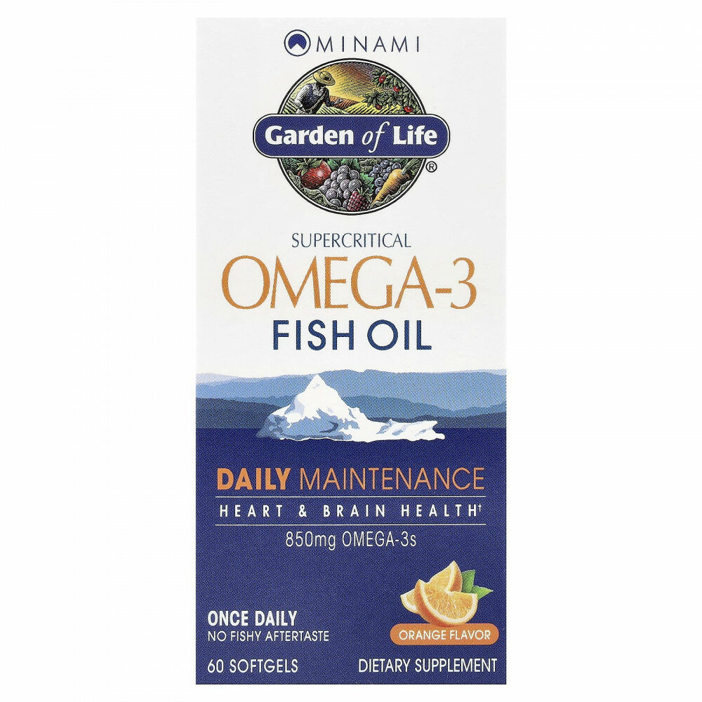 Minami Nutrition, Garden of Life®, сверхкритический рыбий жир с омега-3, со вкусом апельсина, 60 мягких таблеток