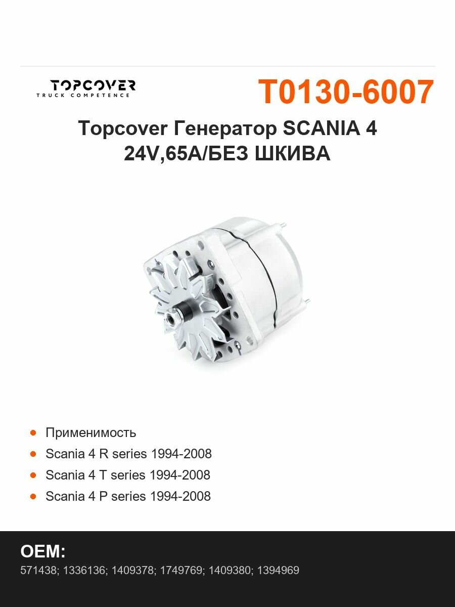 Topcover Генератор SCANIA 4 24V,65A/без шкива