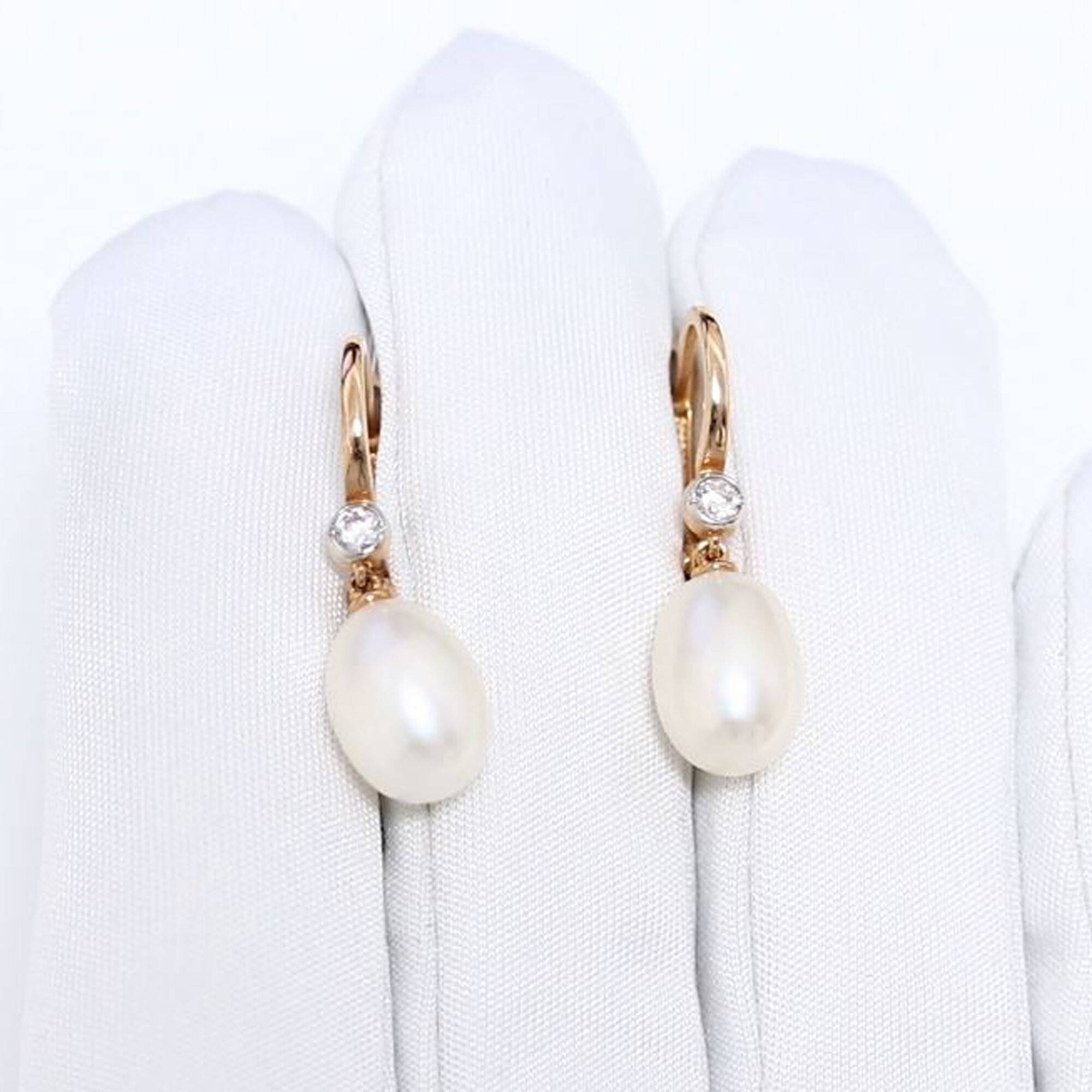 Серьги, красное золото, 585 проба, фианит, жемчуг